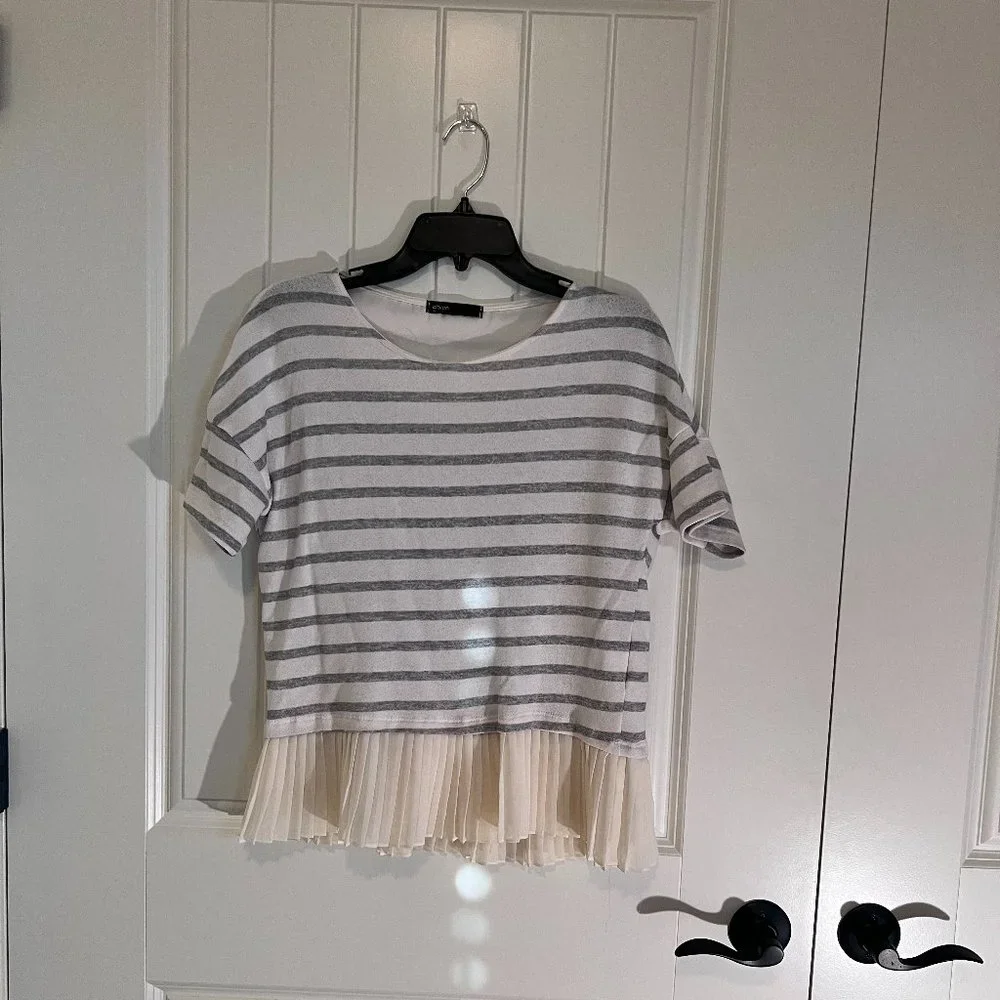Gibson | Tops | Gibson Terry Striped Shirt With Pleated Trim | Poshmark